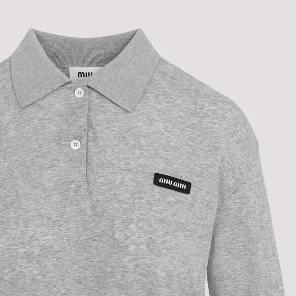 Miu Miu Long-sleeved Jersey Polo Shirt - Grey