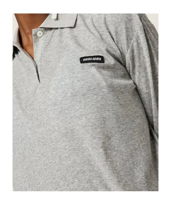 Miu Miu Long-sleeved Jersey Polo Shirt - Grey