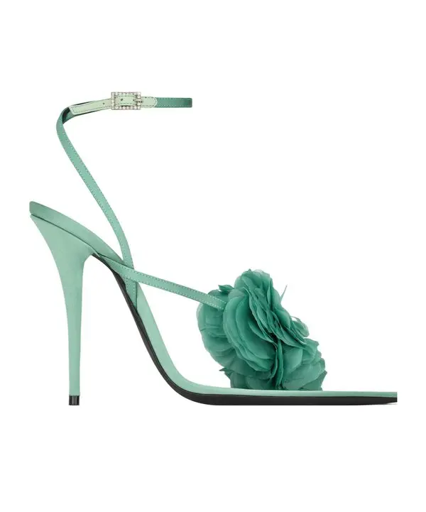 Saint Laurent Trianon Crepe Satin High-heeled Sandals - Green
