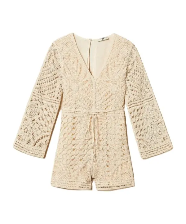 TWINSET Crochet Knit V-neck Playsuit