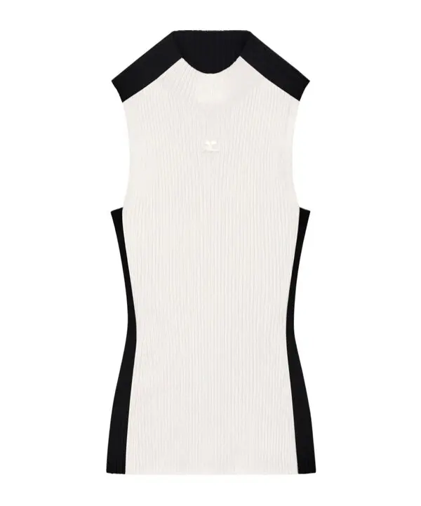 COURREGES Courrèges Contrast Frame Ribbed Sleeveless Tank Top - White