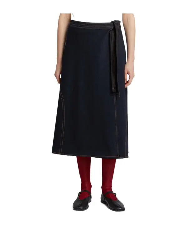 Max Mara Flared Denim Skirt With Tie Detail
