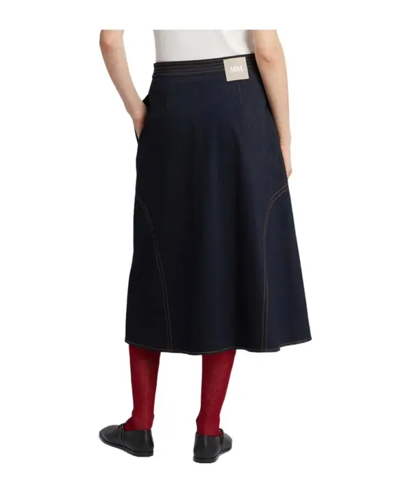 Max Mara Flared Denim Skirt With Tie Detail