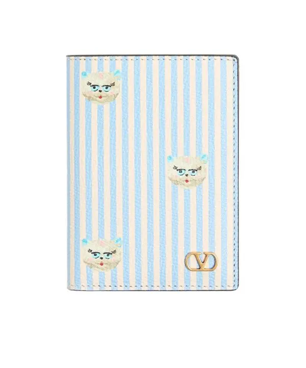 Valentino Garavani Le Chat De La Maison-printed Bi-fold Wallet - Blue/ivory
