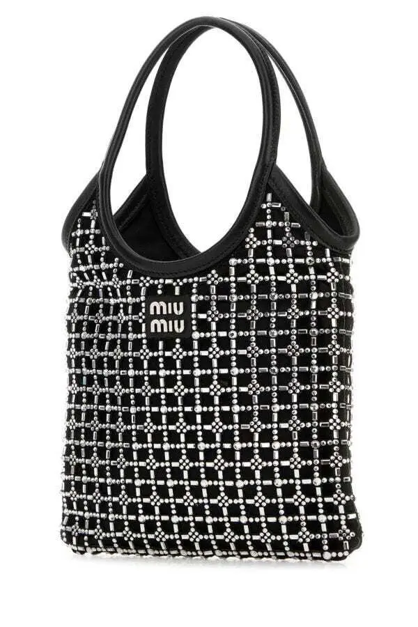 Miu Miu Ivy Satin Handbag With Synthetic Crystals