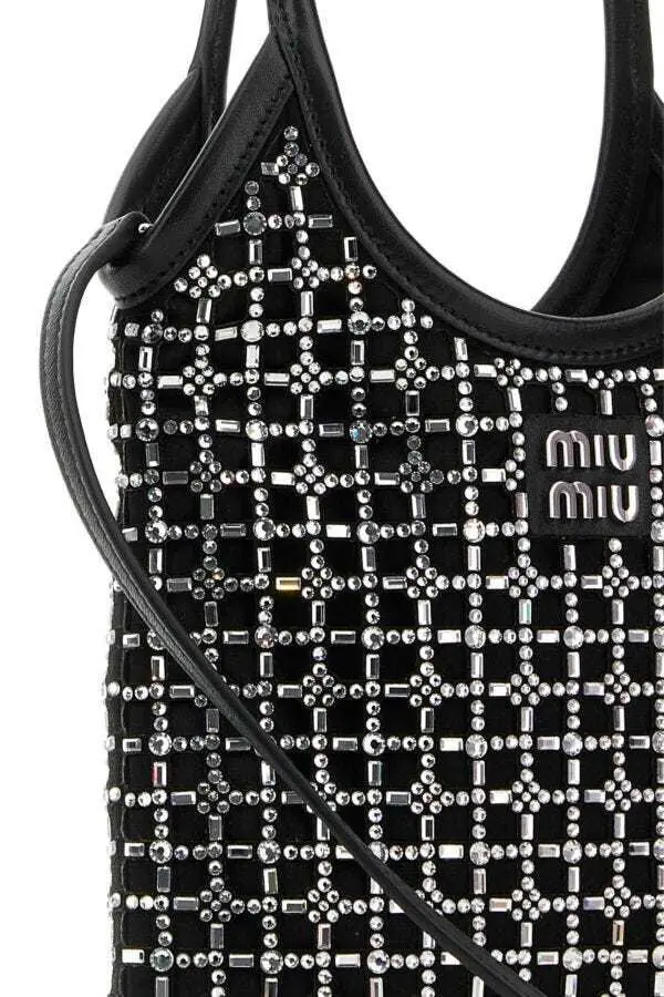 Miu Miu Ivy Satin Handbag With Synthetic Crystals