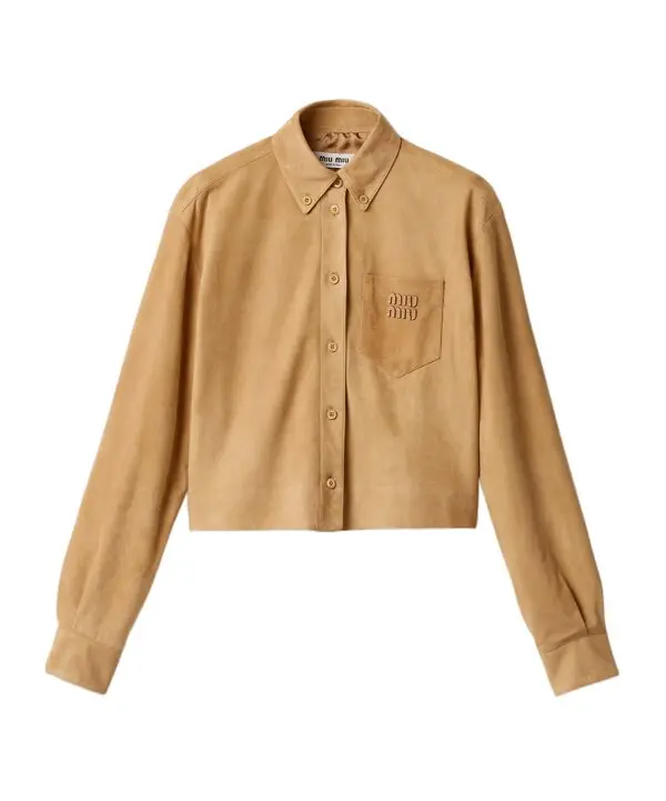Miu Miu Suede Cropped Shirt - Caramel