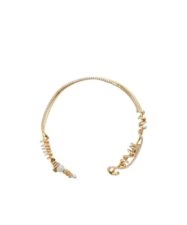Bottega Veneta Twisted Pearl And Cubic Zirconia Necklace - Citrine/white