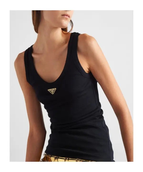 Prada Ribbed Knit Jersey Tank Top