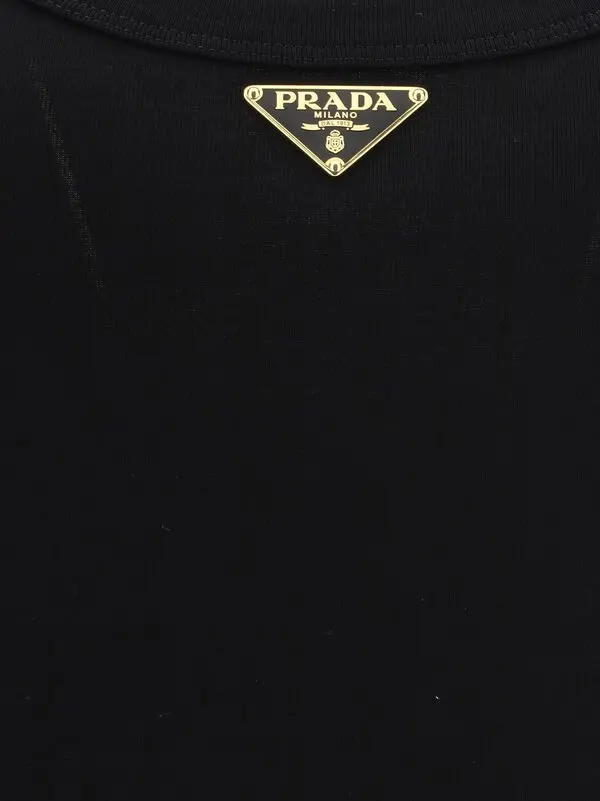 Prada Ribbed Knit Jersey Tank Top With Enameled Logo