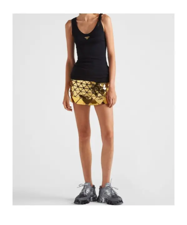 Prada Ribbed Knit Jersey Tank Top With Enameled Logo