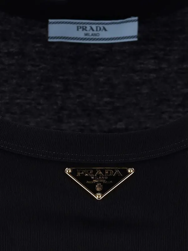 Prada Ribbed Knit Jersey Tank Top With Enameled Logo