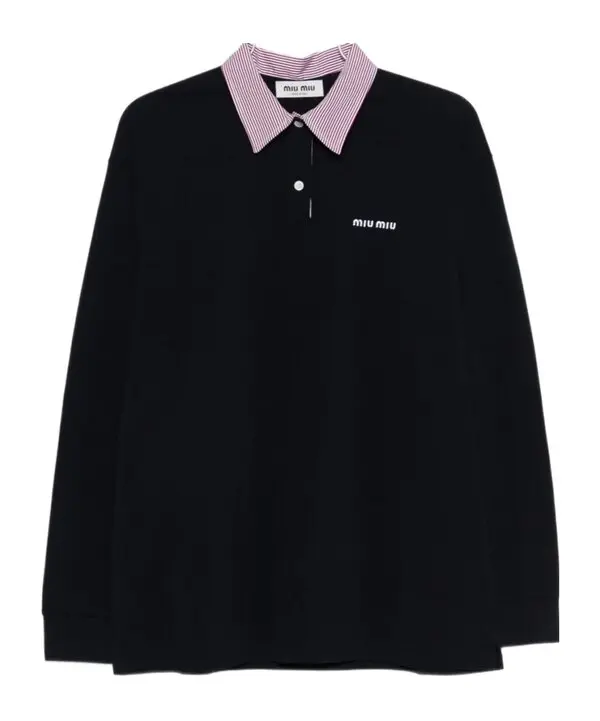 Miu Miu Logo-embroidered Long-sleeved Polo Shirt
