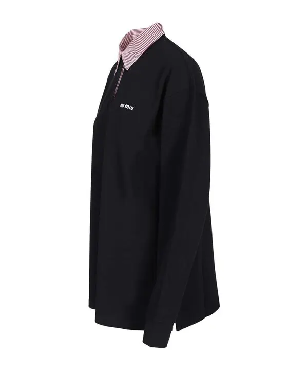 Miu Miu Logo Embroidered Long-sleeved Polo Shirt