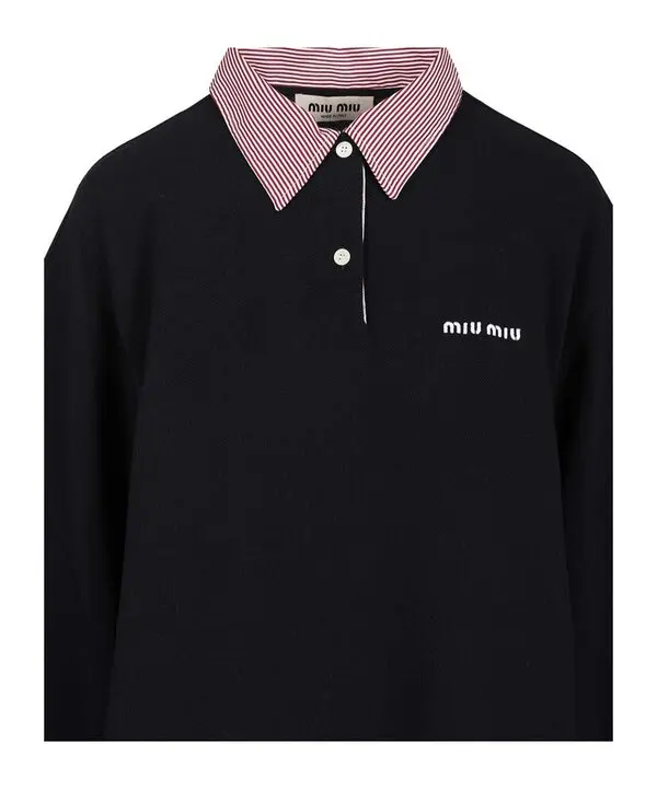 Miu Miu Logo Embroidered Long-sleeved Polo Shirt