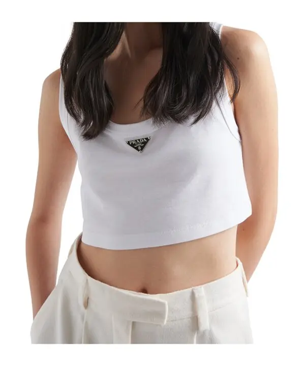 Prada Tailored Ribbed Knit Cropped Top