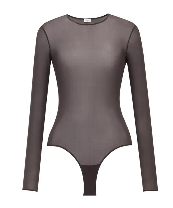 Saint Laurent Crewneck Bodysuit In Jersey - Black