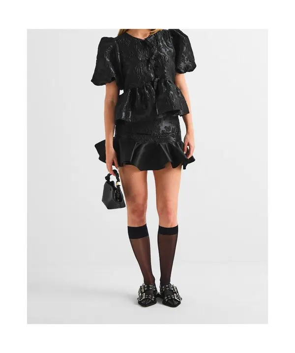 GANNI Satin Mini Skirt With Lace Trim