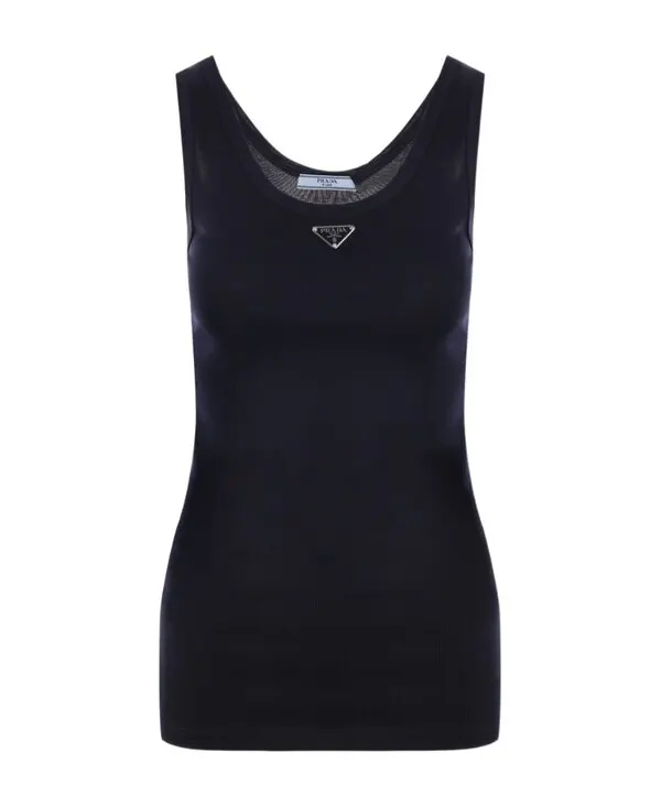 Prada Logo Plaque Sleeveless Tank Top