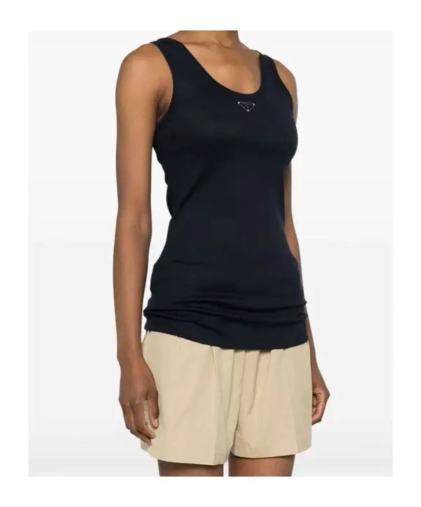 Prada Logo Plaque Sleeveless Tank Top