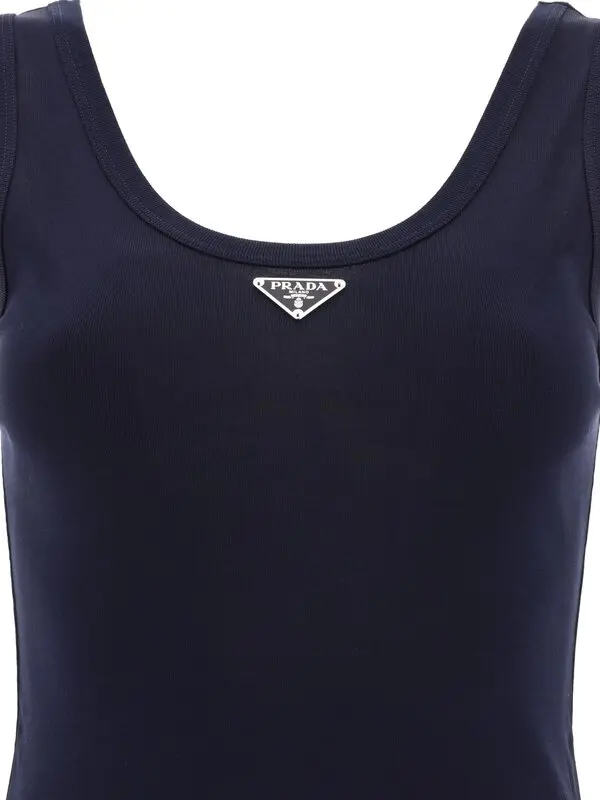 Prada Logo Plaque Sleeveless Tank Top