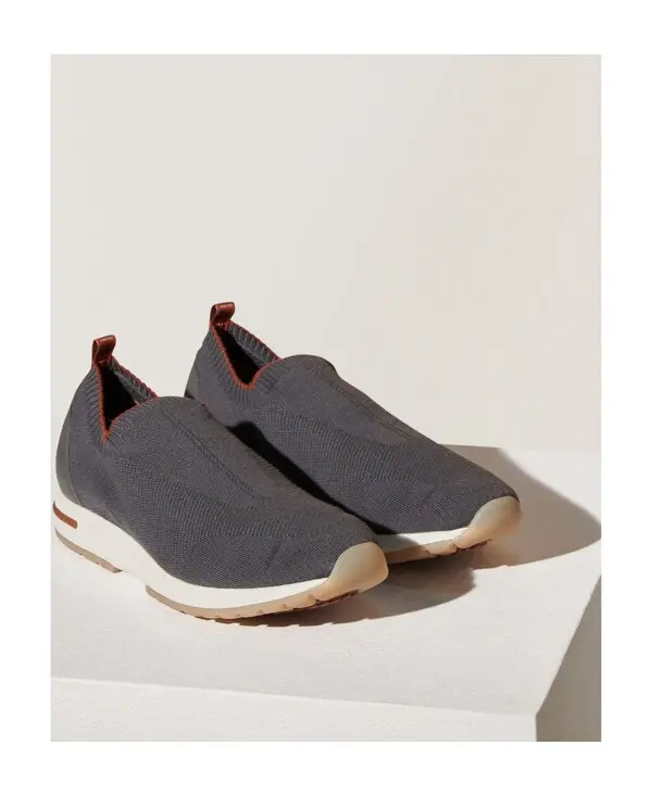Loro Piana Low-cut Knit Wool Sneakers With Calfskin Trim - Black
