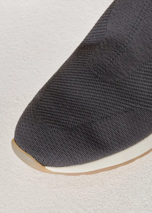 Loro Piana Low-cut Knit Wool Sneakers With Calfskin Trim - Black