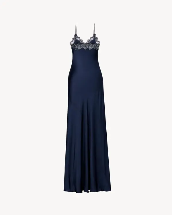 Saint Laurent Silk Satin Lace Slip Dress