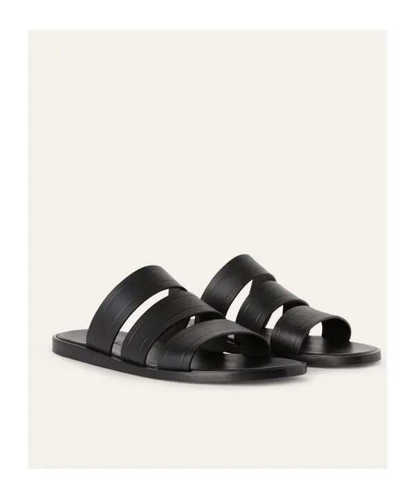 Loro Piana Naha Leather Slides - Black