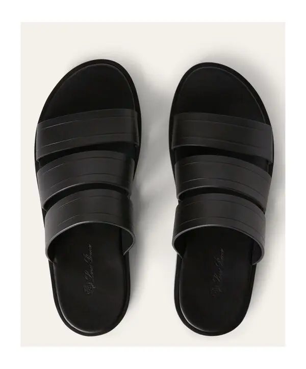 Loro Piana Naha Leather Slides - Black