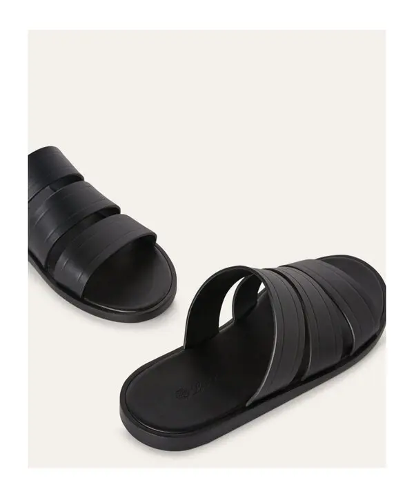 Loro Piana Naha Leather Slides - Black