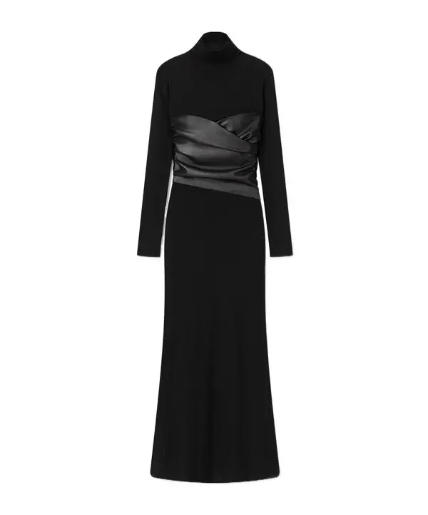 Nanushka Draped Panel Roll Neck Maxi Dress - Black