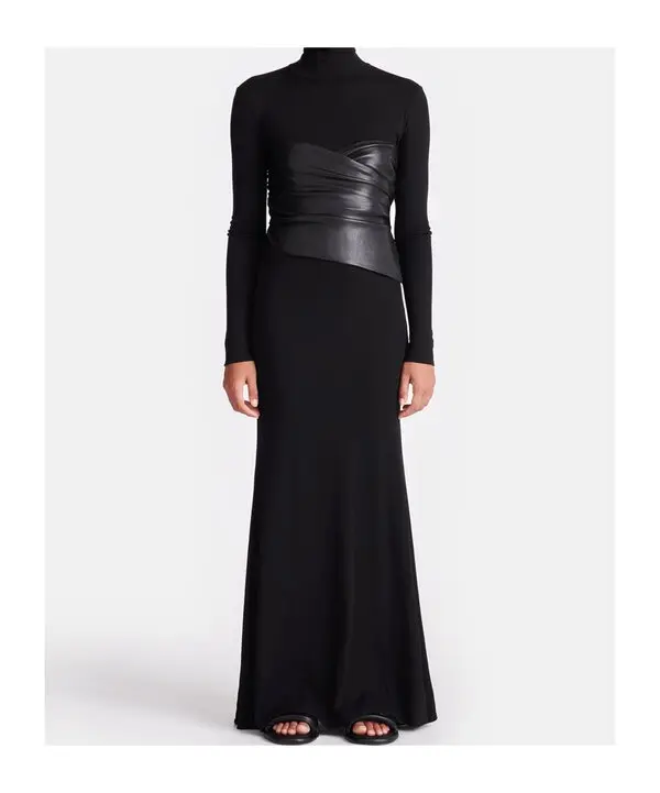 Nanushka Draped Panel Roll Neck Maxi Dress - Black