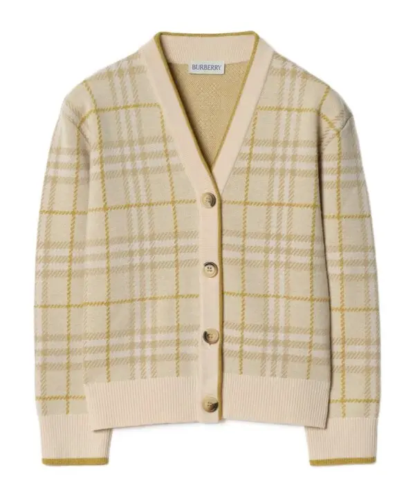 Burberry Metallic Check Wool Blend Cardigan