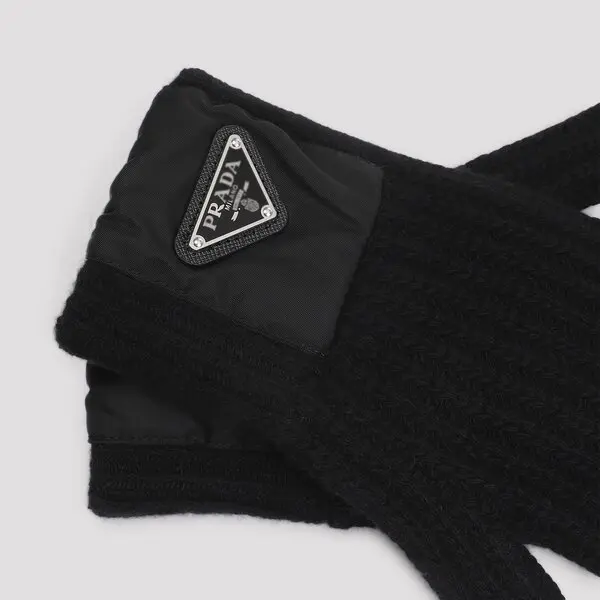 Prada Triangle Logo Ribbed Gloves