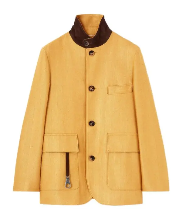 Loro Piana Long-sleeved Casual Jacket With Stand Collar And Suede Trim