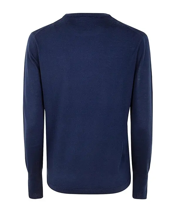 Aspesi Wool Sweater With Round Neck And Ribbed Details - Blue
