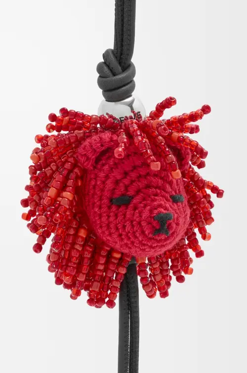 Loewe Lion Head Charm In Crochet And Calfskin