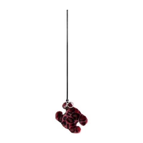Celine Triomphe Pom-pom Keyring In Shearling And Calfskin