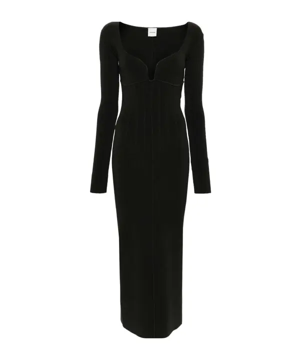 Nanushka Long Sleeve Seam Detail Ribbed Midi Dress