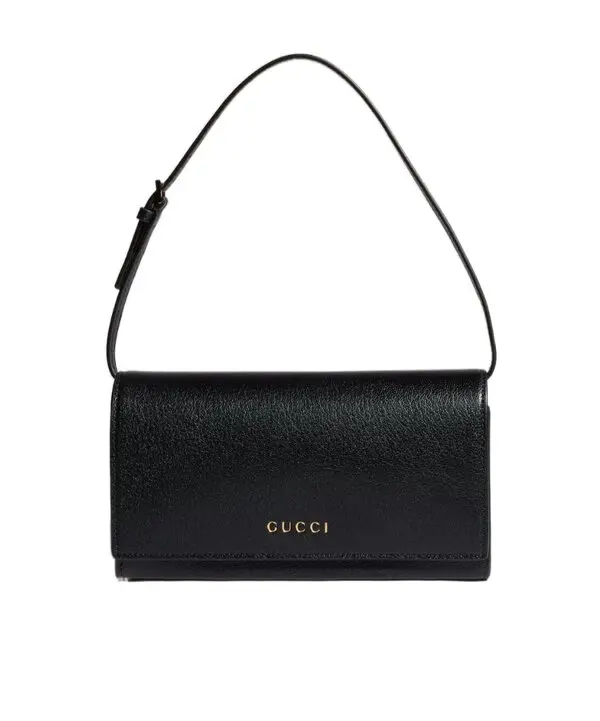 Gucci Leather Pouch With Gold-foiled Logo - Black