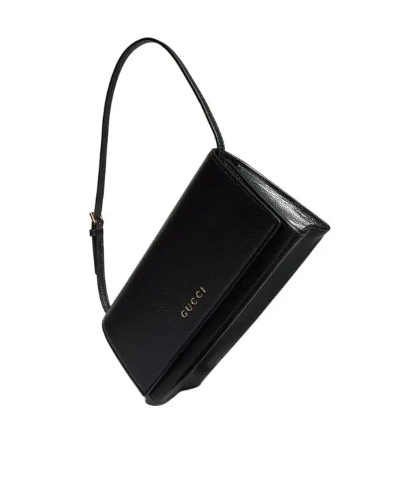 Gucci Leather Pouch With Gold-foiled Logo - Black