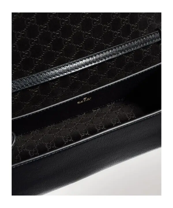 Gucci Leather Pouch With Gold-foiled Logo - Black