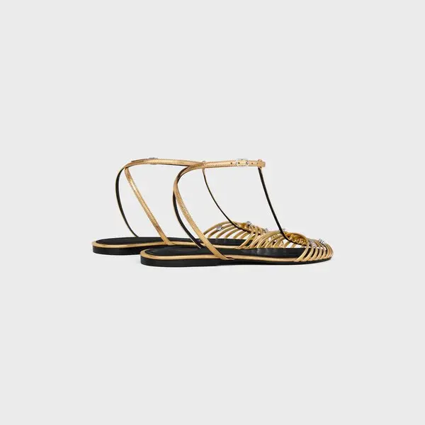 Celine Cage Flat Sandal In Laminated Lambskin