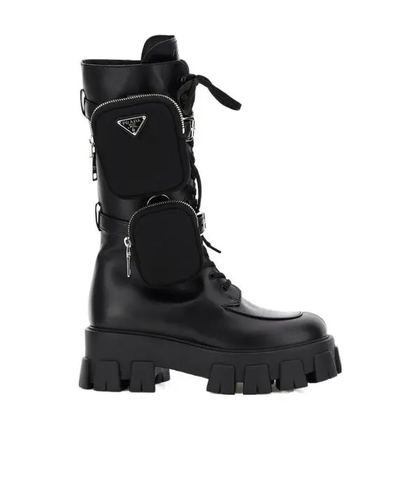 Prada Monolith Platform Boots - Black