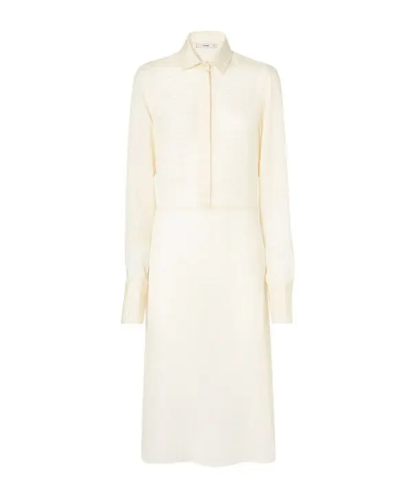 Fendi Silk Jacquard Midi Shirt Dress - Ivory