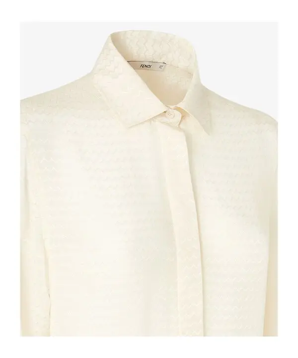 Fendi Silk Jacquard Midi Shirt Dress - Ivory