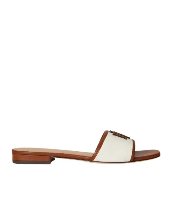 Ralph Lauren Everly Real Leather Flat Sandals - Brown