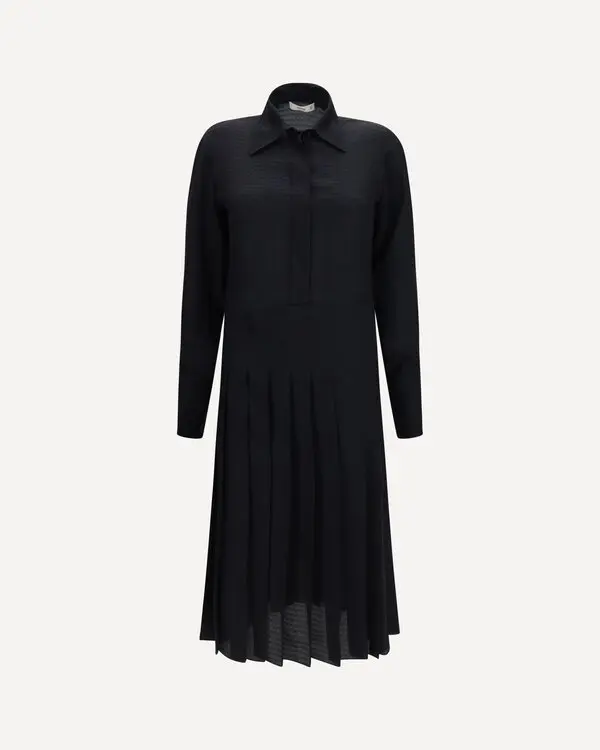 Fendi Chevron Jacquard Pleated Dress - Black