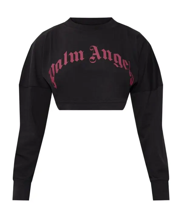 Palm Angels Curved Logo Printed Cropped Top - Black
